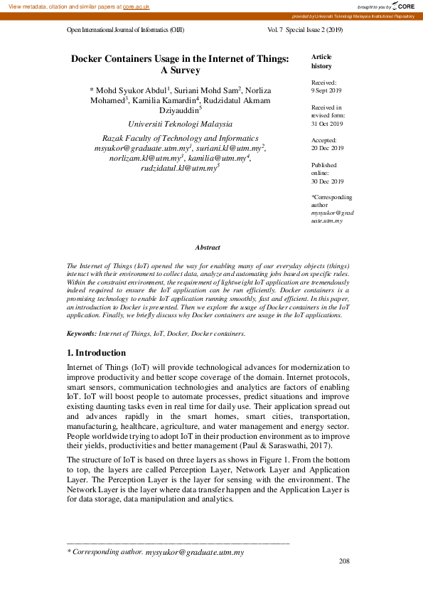 (PDF) Docker Containers Usage in the Internet of Things: A Survey