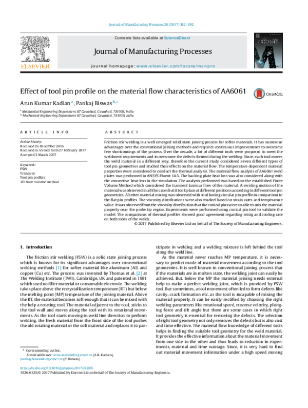 (PDF) Effect of tool pin profile on the material flow characteristics ...