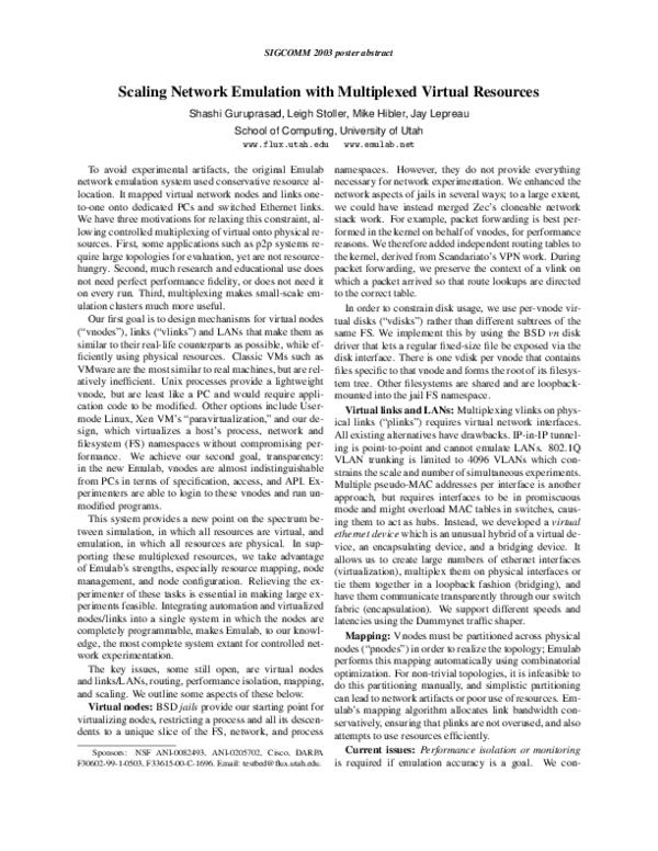 (PDF) Scaling network emulation with multiplexed virtual resources