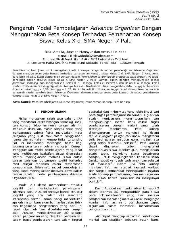 (PDF) Pengaruh Model Pembelajaran Advance Organizer dengan Menggunakan Peta Konsep Terhadap ...