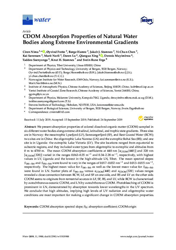 (PDF) CDOM Absorption Properties of Natural Water Bodies along Extreme ...