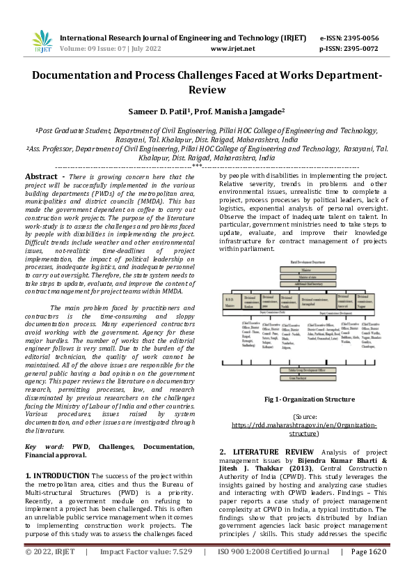 (PDF) Documentation and Process Challenges Faced at Works Department-Review
