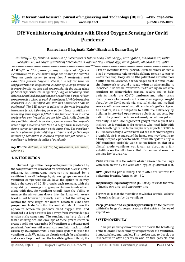 (PDF) DIY Ventilator using Arduino with Blood Oxygen Sensing for Covid ...