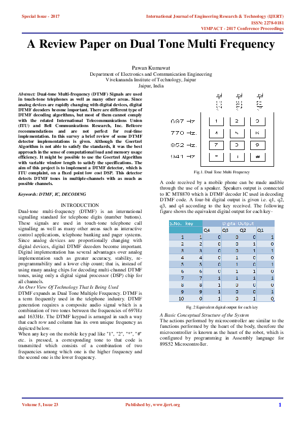 (PDF) A Review Paper on Dual Tone Multi Frequency