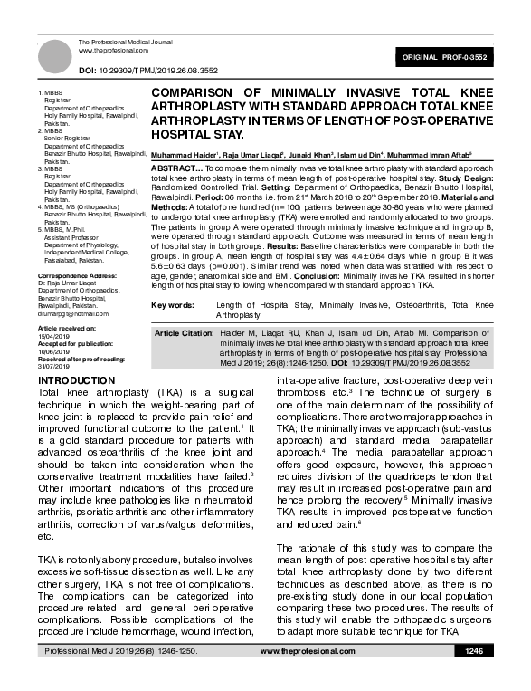 (PDF) Comparison of minimally invasive total knee arthroplasty with ...
