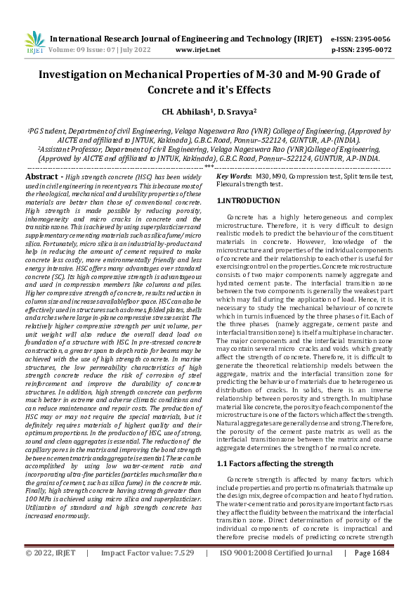 (PDF) Investigation on Mechanical Properties of M-30 and M-90 Grade of Concrete and it's Effects