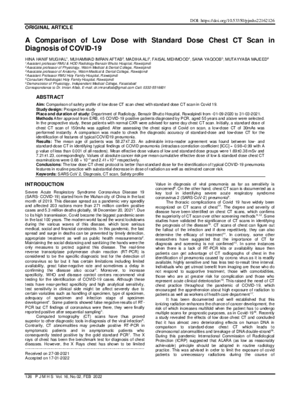 (PDF) A comparison of Low Dose with Standard Dose Chest CT Scan in ...