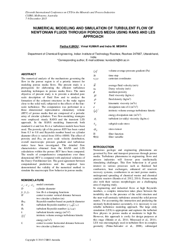 Pdf Numerical Modeling And Simulation Of Turbulent Flow Of Newtonian