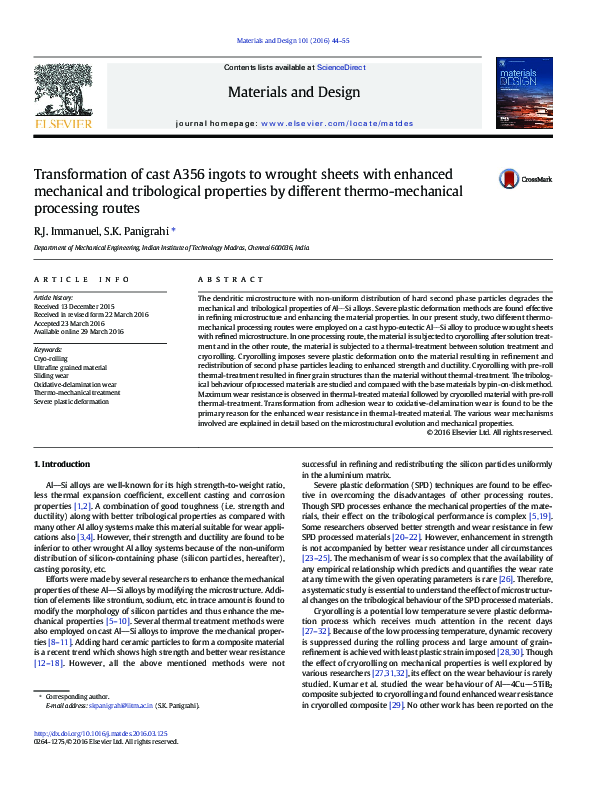 (PDF) Transformation of cast A356 ingots to wrought sheets with ...