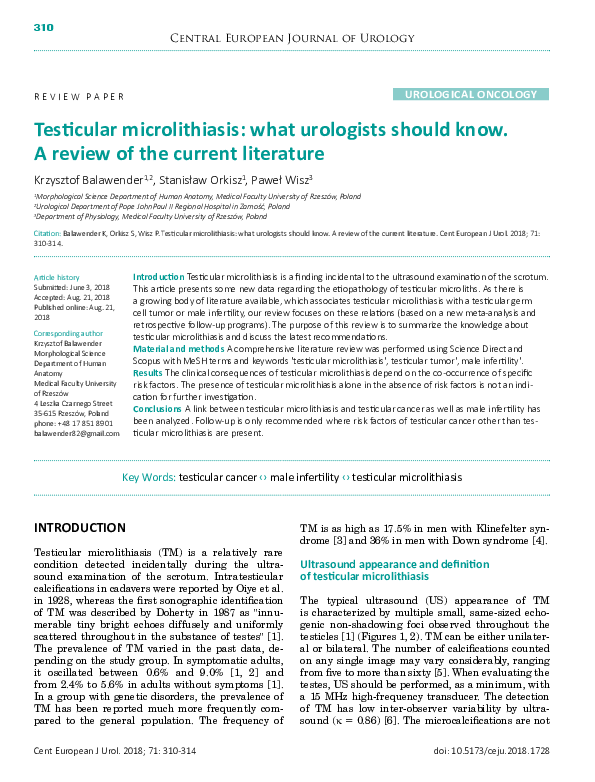 (PDF) Testicular microlithiasis: what urologists should know. A review ...