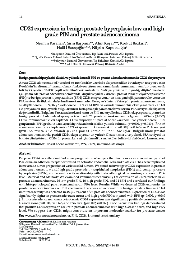 (PDF) CD 24 expression in benign prostate hyperplasia low and high ...