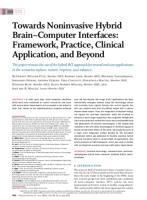 (PDF) Towards Noninvasive Hybrid Brain–Computer Interfaces: Framework, Practice, Clinical ...