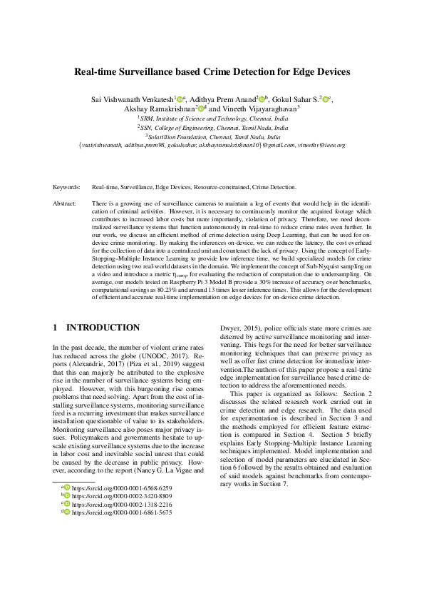 Pdf Real Time Surveillance Based Crime Detection For Edge Devices