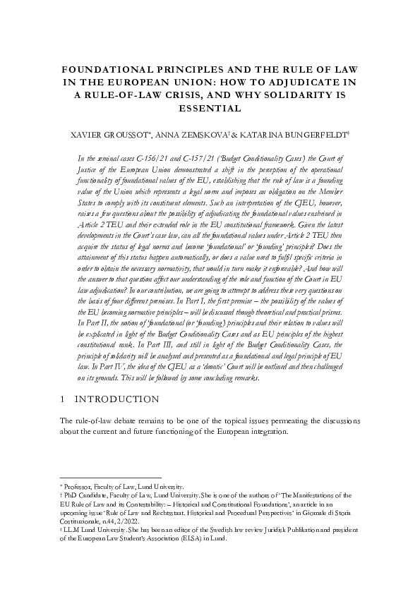 (PDF) Foundational Principles and the Rule of Law in the European Union