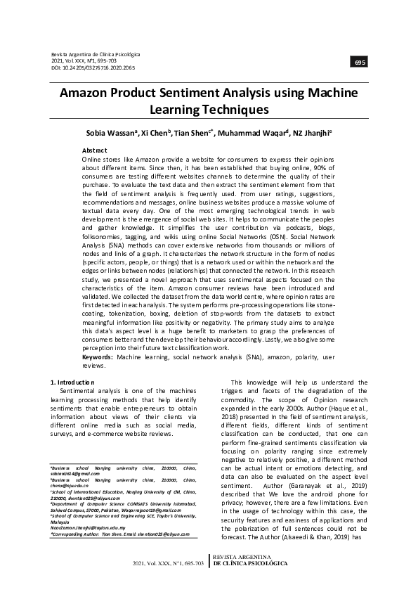 (PDF) Amazon Product Sentiment Analysis using Machine Learning Techniques