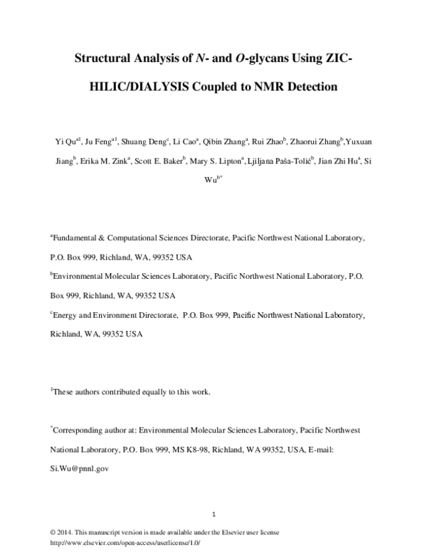 (PDF) Structural analysis of N- and O-glycans using ZIC-HILIC/dialysis coupled to NMR detection