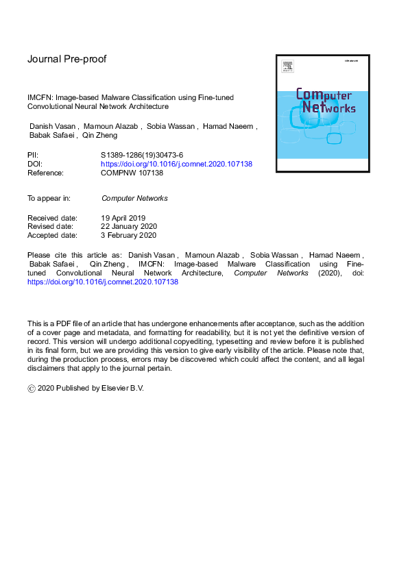 Pdf Imcfn Image Based Malware Classification Using Fine Tuned