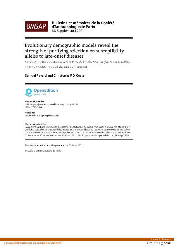 (PDF) Evolutionary demographic models reveal the strength of purifying selection on ...