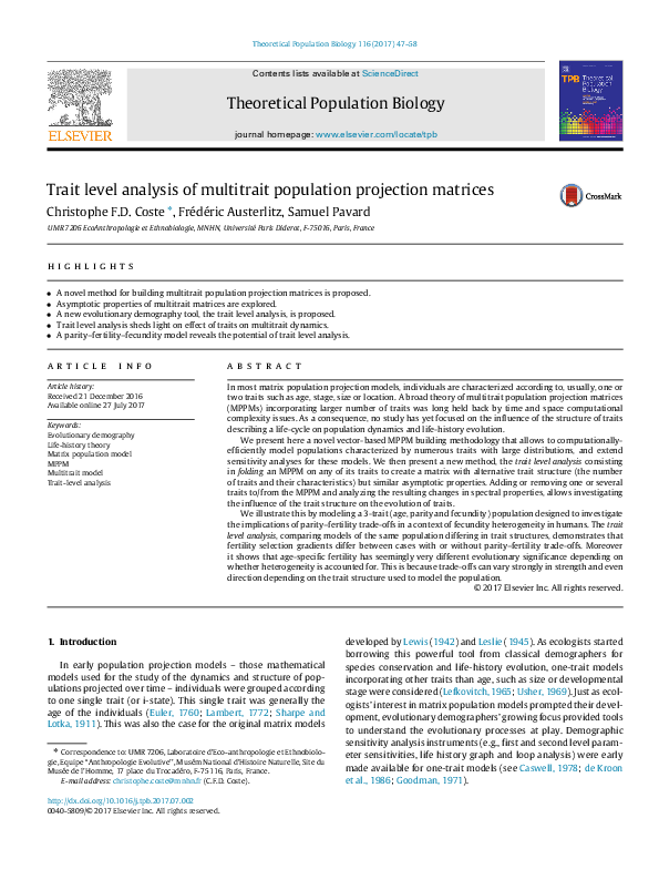 (PDF) Trait level analysis of multitrait population projection matrices