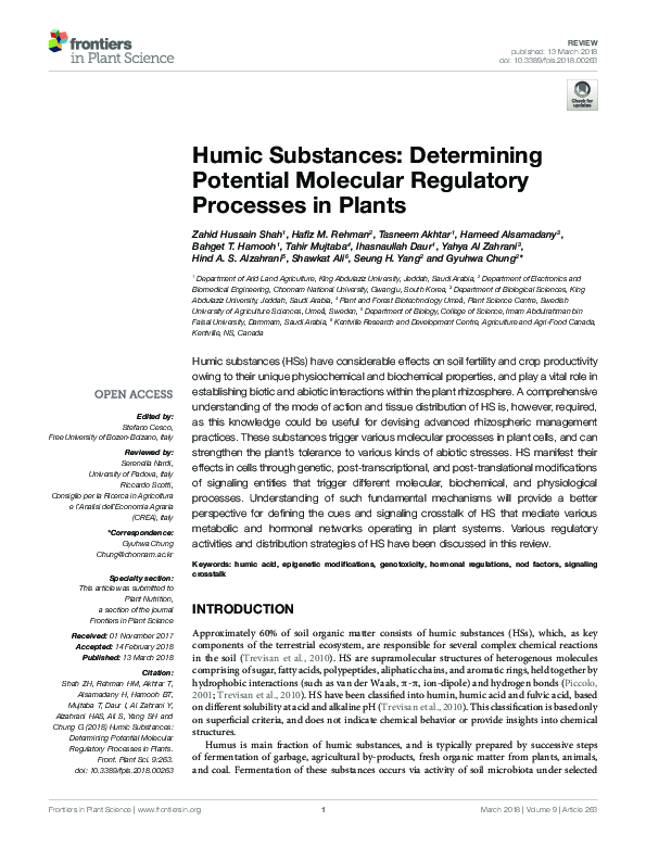 (PDF) Humic Substances: Determining Potential Molecular Regulatory ...