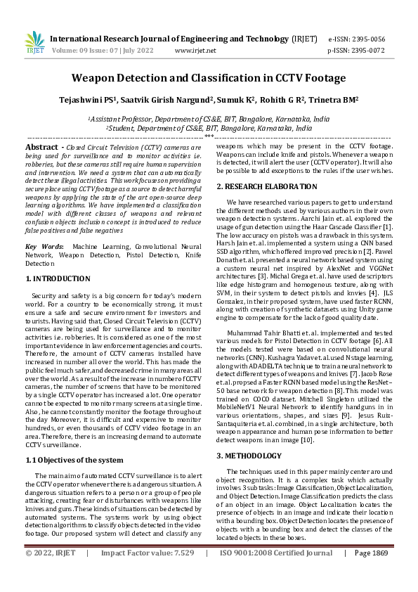 (PDF) Weapon Detection and Classification in CCTV Footage