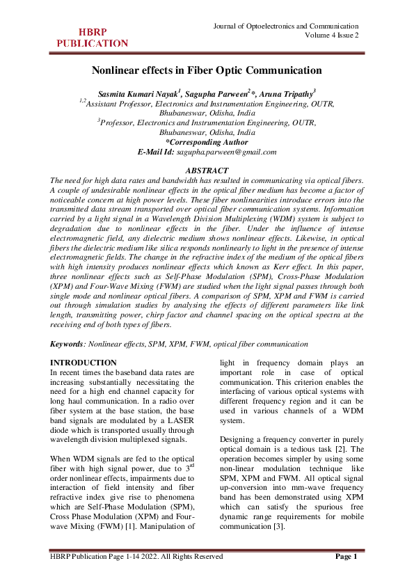 (PDF) Nonlinear effects in Fiber Optic Communication