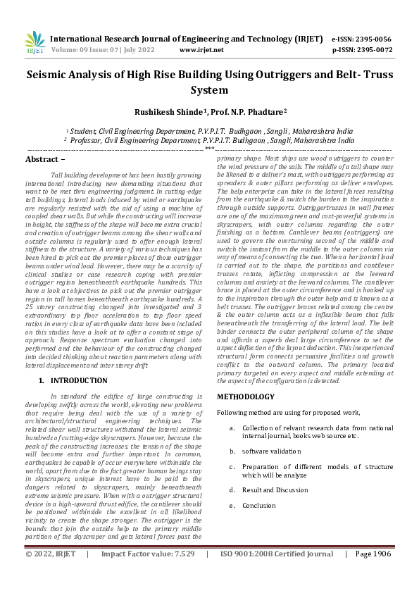 (PDF) Seismic Analysis of High Rise Building Using Outriggers and Belt ...