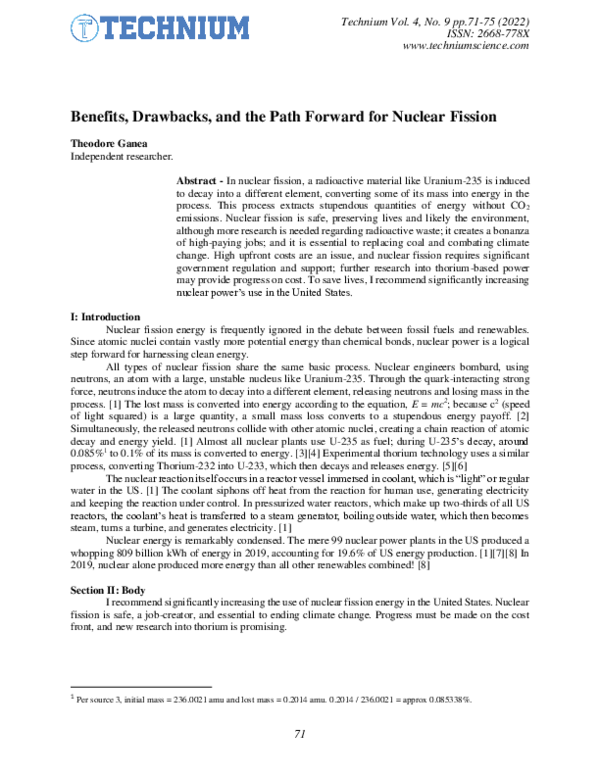 (PDF) Benefits, Drawbacks, and the Path Forward for Nuclear Fission