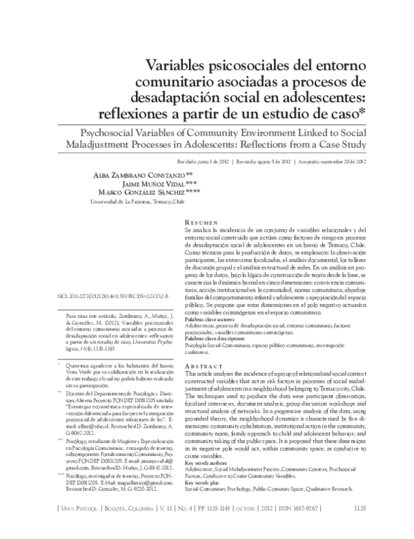 (PDF) Variables psicosociales del entorno comunitario asociadas a ...