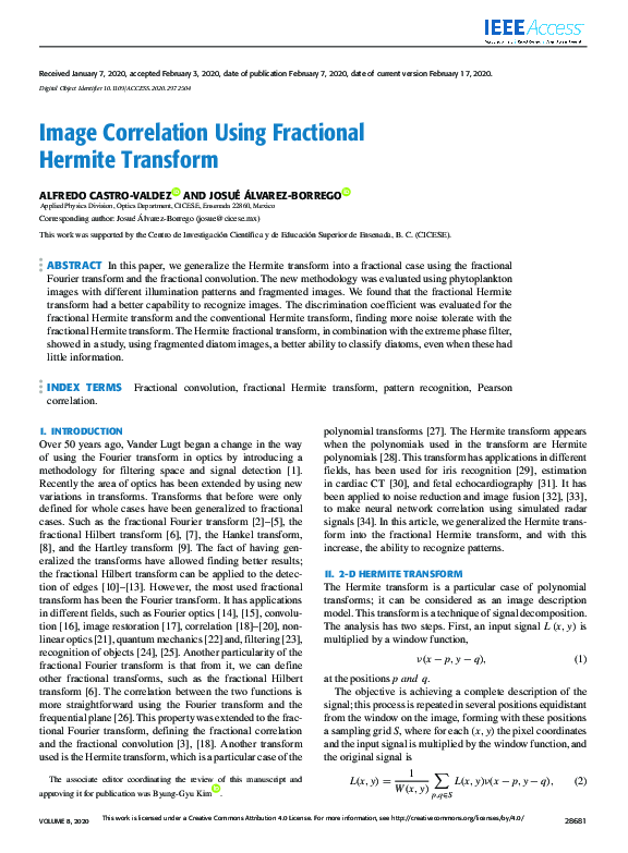 (PDF) Image Correlation Using Fractional Hermite Transform