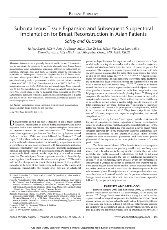 (PDF) Subcutaneous Tissue Expansion and Subsequent Subpectoral ...