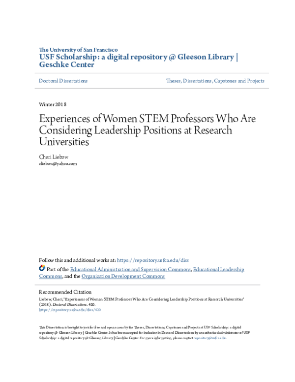 (PDF) Experiences of Female STEM Professors Who Are Considering ...