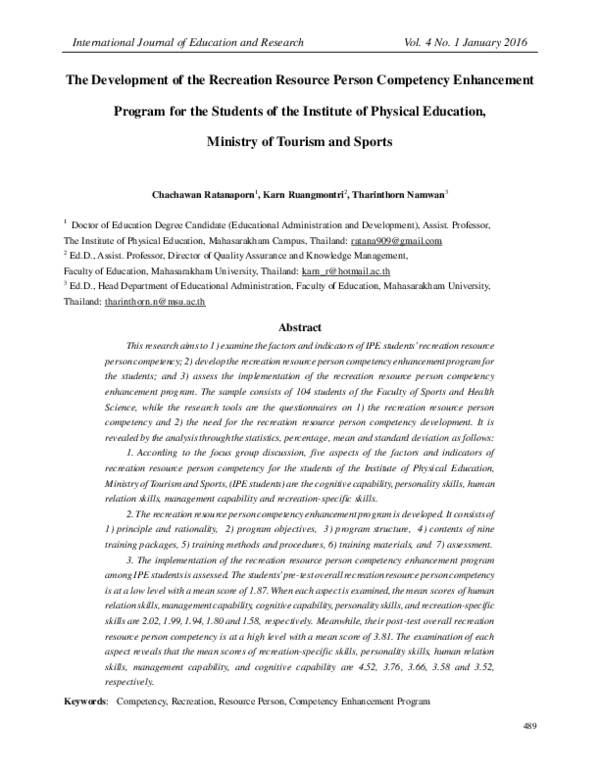 (PDF) The Development of the Recreation Resource Person Competency ...