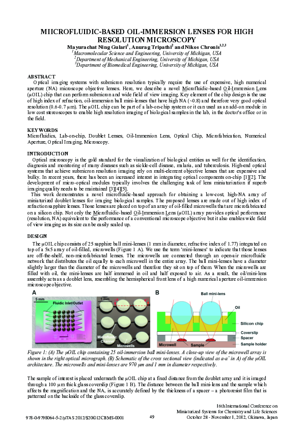 (PDF) Miicrofluidic-based oil-immersion lenses for high resolution microscopy