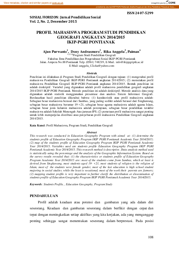 (PDF) Profil Mahasiswa Program Studi Pendidikan Geografi Angkatan 2014/2015 Ikip-Pgri Pontianak