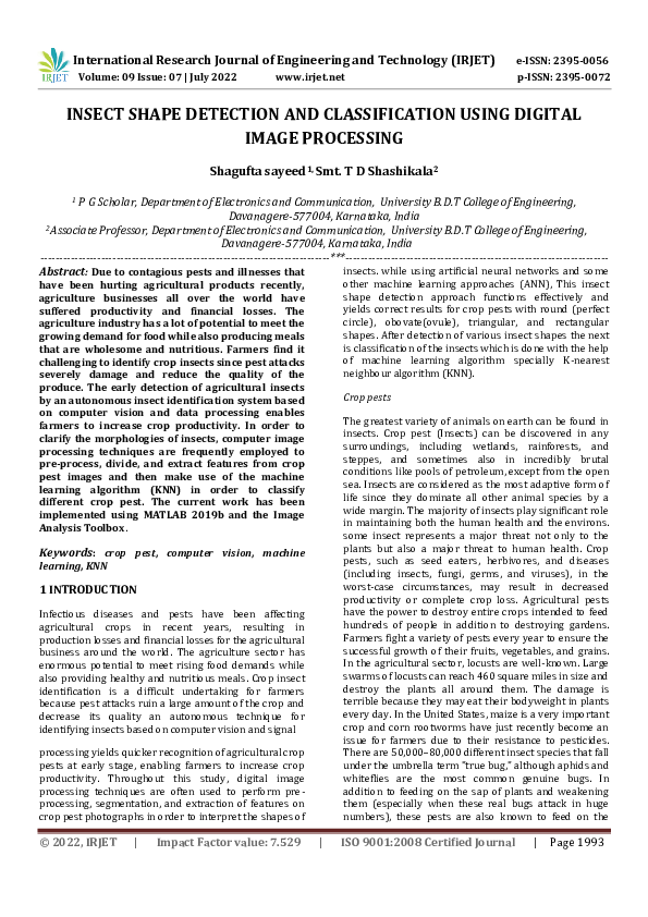 (PDF) INSECT SHAPE DETECTION AND CLASSIFICATION USING DIGITAL IMAGE PROCESSING