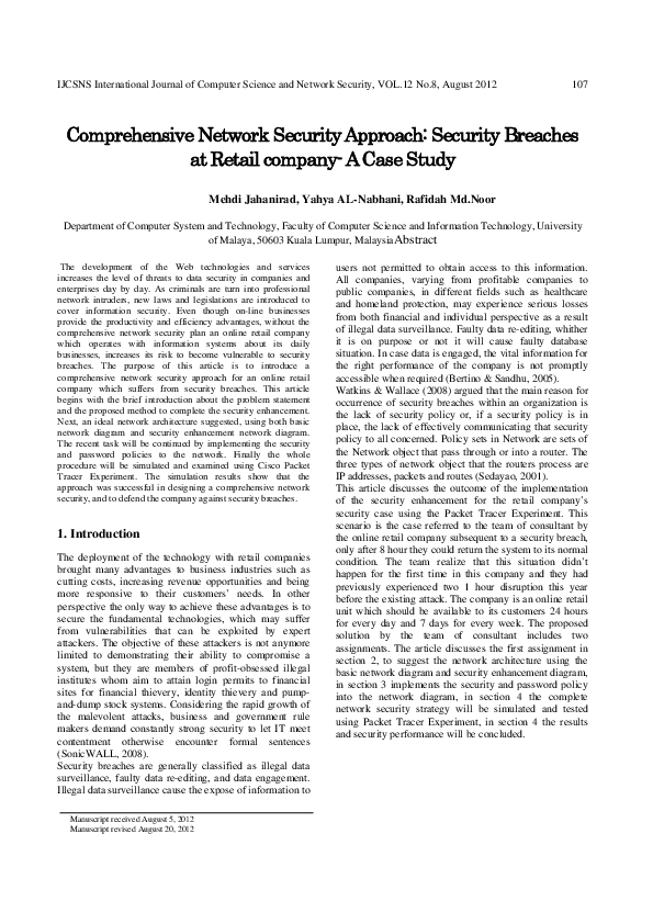 (PDF) Comprehensive Network Security Approach: Security Breaches at Retail company-A Case Study