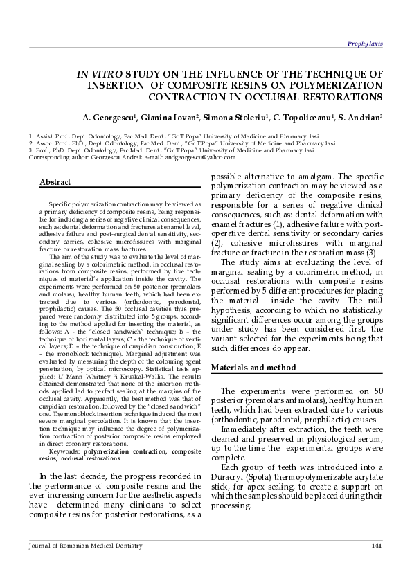 (PDF) In Vitro Study on the Influence of the Technique of Insertion of ...