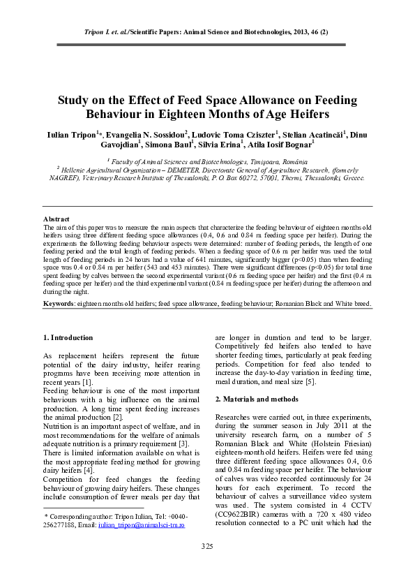 (PDF) Study on the Effect of Feed Space Allowance on Feeding Behaviour ...