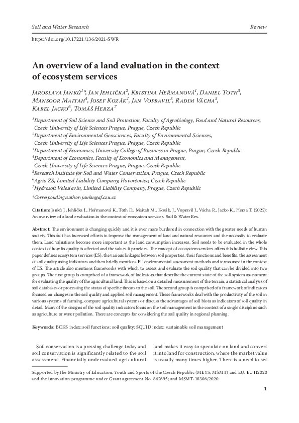 (PDF) An overview of a land evaluation in the context of ecosystem services