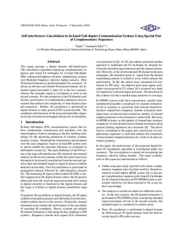 (PDF) Digital SI Cancellation for Full-Duplex Systems