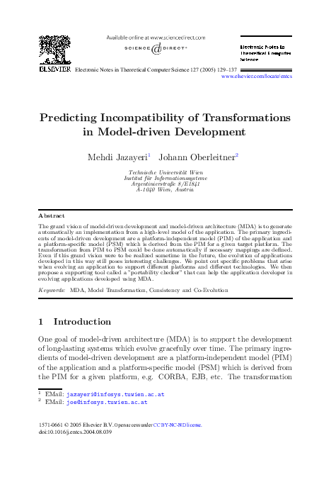 (PDF) Predicting Incompatibility of Transformations in Model-driven Development