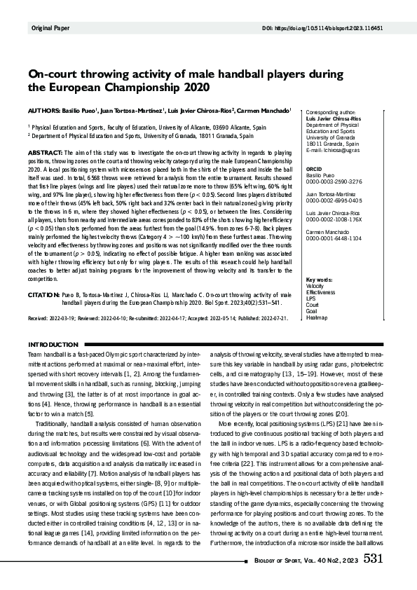 (PDF) On-court throwing activity of male handball players during the ...