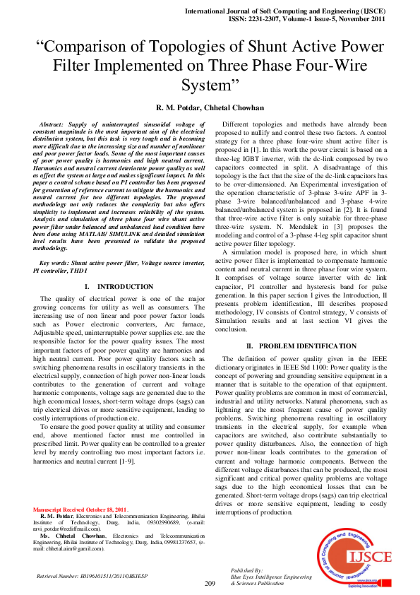 (PDF) Comparison of Topologies of Shunt Active Power Filter Implemented ...