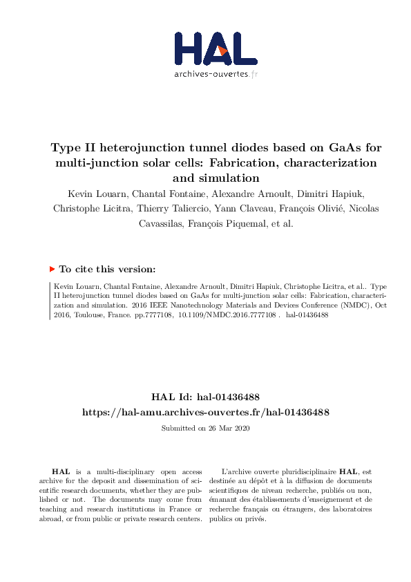 Pdf Type Ii Heterojunction Tunnel Diodes Based On Gaas For Multi