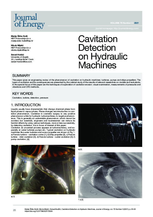 (PDF) Cavitation Detection on Hydraulic Machines