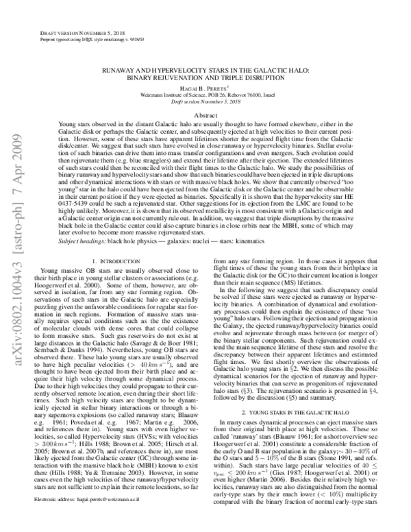 (PDF) Runaway and Hypervelocity Stars in the Galactic Halo: Binary ...