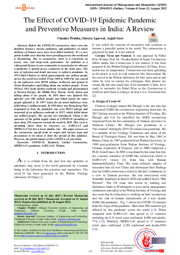 (PDF) The Effect of COVID-19 Epidemic Pandemic and Preventive Measures ...