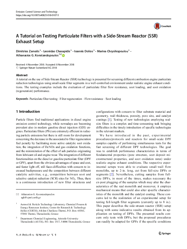 (PDF) A Tutorial on Testing Particulate Filters with a Side-Stream ...
