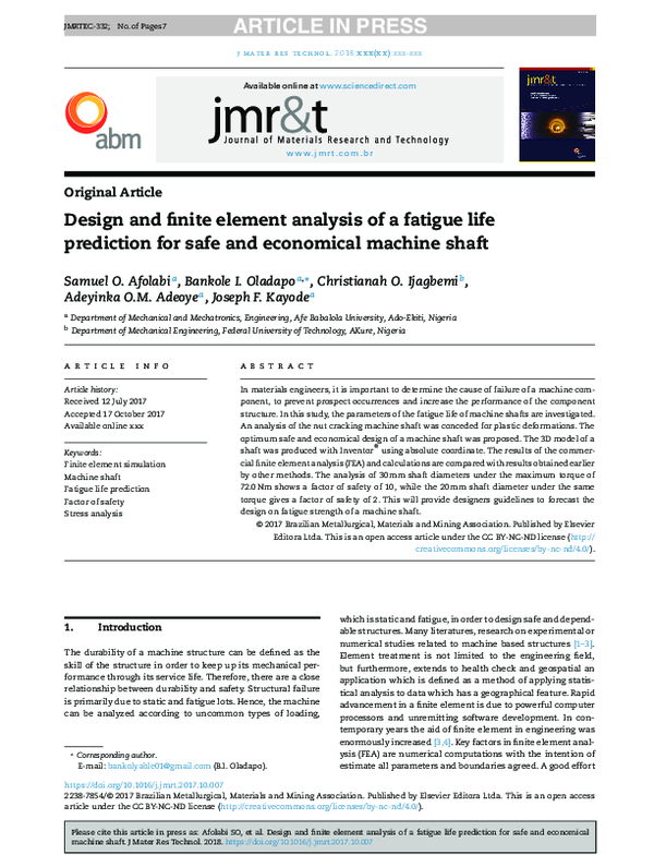 Pdf Design And Finite Element Analysis Of A Fatigue Life Prediction